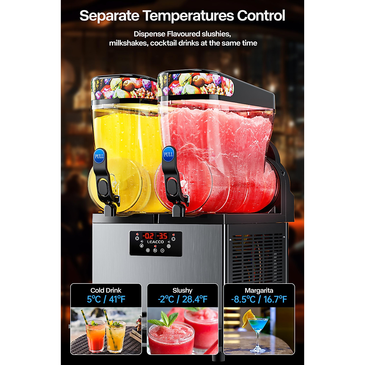Leacco Commercial Slushie Machine, Frozen Drink Margarita Machine Smoothie Slushy Maker Stainless Steel 110V