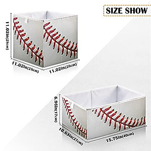 RunningBear Baseball Leather Storage Basket Storage Bin Square Collapsible Shelves Basket Foldable Fabric Cube Organizer for Living Room Car