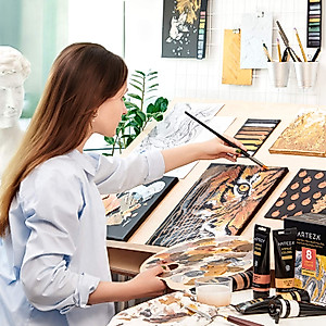 ARTEZA Metallic Acrylic Paint, 8 Metallic Colors in 4.06 ounce Tubes, Non Toxic Artist Paints for Hobby Painters, Art Supplies for Canvas Painting