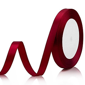 Red Ribbon for Gift Wrapping 3/8 Inch 25 Yds Dark Red Ribbon for Flower Bouquet Ribbon Gifts Bow Maker Mothers Day Fathers Day Ribbons for Crafts Hair Burgundy Ribbon for Christmas Tree Decorations