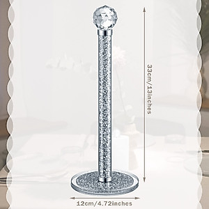 Silver Paper Towel Roll Holder Bling Stand Towel Tissue Roll Countertop Napkin Paper Towel Holder for Bathroom Crystal Holder Crushed Diamond Home Decor for Kitchen Bathroom Toilet 13 Inches High