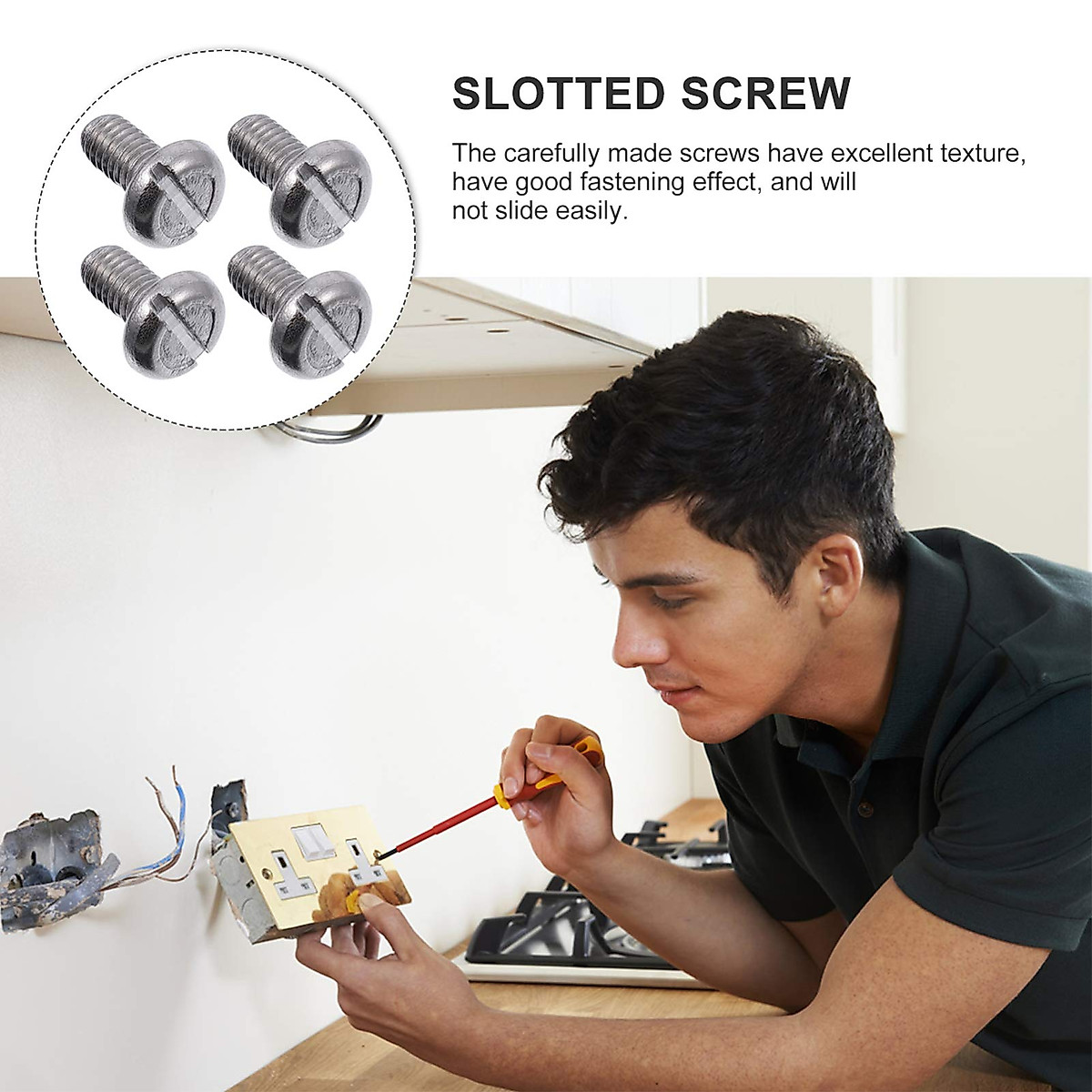 Scicalife 100pcs Round Head Screws Stainless Steel Wall Plate Screws Mechanical Maintenance Fixing Screws for Receptacle Outlet Cover, Wall Plate, Light Switch Plate