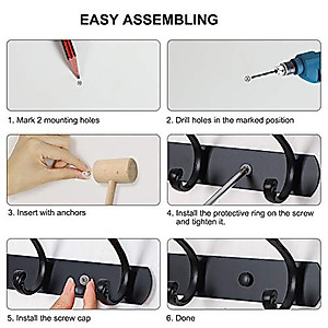 uxcell Wall Mount Coat Hook Rack Hanger with 3 Retro Hooks,Stainless Steel Towel Hanger with Screws for Jackets/Coats/Hats/Scarves,Black A,10" x 2.8" x 3.7"(L*W*H)