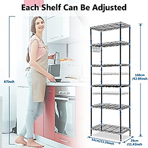BATHWA 6 Shelf Adjustable Wire Shelving Units, Heavy Duty Metal Storage Wire Shelf with Leveling Feet, Utility Steel Shelves for Garage, Kitchen, Living Room, Bathroom,