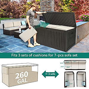 YITAHOME 260 Gallon Double-Wall Deck Box with Divider & Side Handles, Outdoor Large Storage for Patio Furniture Cushions, Garden Pool Accessories, Water Resistant & Lockable