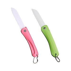 ccHuDE 2 Pcs Ceramic Folding Knife Small Kitchen Fruit Knife Vegetable Paring Knife Travel Foldable Knife Handy Pocket Knife Picnic Camping Knife with Plastic Handle
