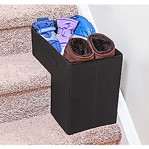 LoftCulture L-Shape Stair Organizer (Black) - Foldable, Water-Resistant, Staircase Basket with Handles, Stair Basket for Carpeted and Wooden Stairs