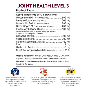 NaturVet Joint Health Level 3 Dog Soft Chew, 15.2 oz., Count of 180, 180 CT