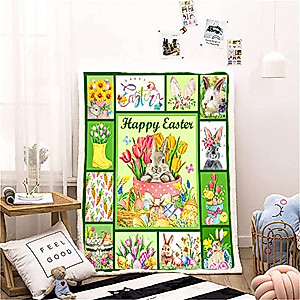 CYREKUD Easter Blanket Throw,Easter Gifts for Kids,Spring Easter Gifts Blanket,Easter Egg Cute Rabbit Floral Blanket,Cozy Easter Themed Gifts for Women Blanket Sofa Couch Beds Decor 50''x60''