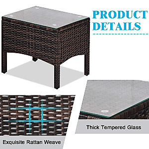 RELAX4LIFE 3-Piece Patio Furniture Set, PE Rattan Wicker Outdoor Conversation Set w/Glass Top Coffee Table & Thick Cushions for Deck Porch Balcony Garden, Bistro Table and Chairs Set of 2 (Turquoise)