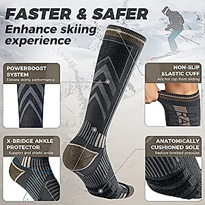 Rahhint Merino Wool Ski Socks 2-Pack, Compression Knee High Thermal Socks Womens Mens for Skiing Snowboarding Cold Weather
