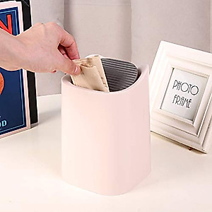 Sheebo Modern Plastic Mini Wastebasket Trash Can with Lid for Bathroom Vanity, Desktop, Tabletop or Coffee Table - Dispose of Cotton Rounds, Makeup Sponges, Tissues; 2 Liter (Tall - Pink)