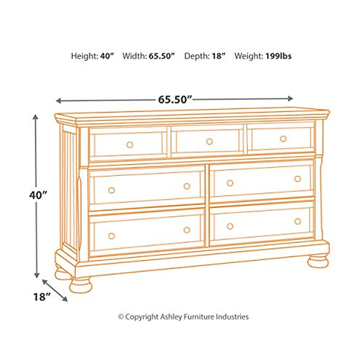 Signature Design by Ashley Flynnter Traditional 7 Drawer Dresser with Dovetial Construction, Tobacco Brown