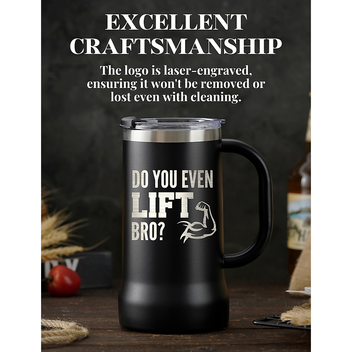 Onebttl Workout Gifts for Men, Gym Rat Exercise Lifting Gift, Funny Stainless Steel Beer Stein Tumbler, 24oz Beer Mug with Lid - Do You Even Lift