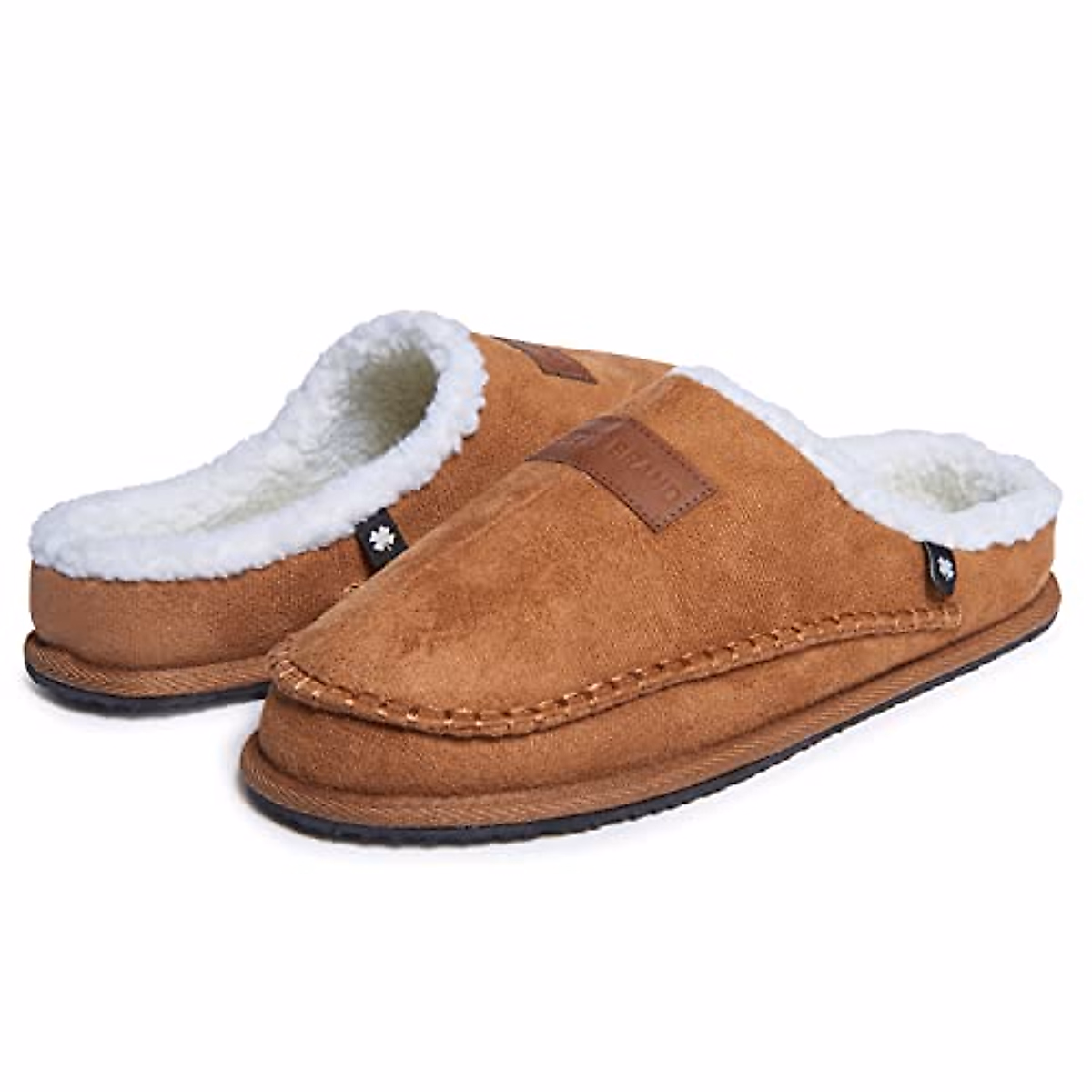 Lucky Brand Mens Microsuede Clog Slippers, Warm Fuzzy Rubber Sole Home Bedroom Slipper, Comfortable Indoor Outdoor House Shoes, Tan, Small