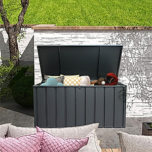 YESGIGA 100 Gallon Outdoor Storage Deck Box Waterproof, Large Patio Storage Bin for Outside Cushions, Throw Pillows, Garden Tools, Lockable, Dark Gray