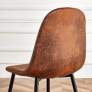 Dining Chairs Set of 4,Modern Mid Century Living Room Side Chairs with Metal Legs, Washable PU Leather, Armless Side Chairs for Kitchen Lounge Farmhouse, Rustic Brown, 4PCS