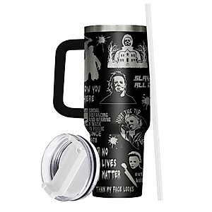 GEPOSTORE Movie Lover Gifts, Horror Movie 40 oz Laser Tumbler Handle and Straw, Horror Characters Tumblers Cup, Halloween Mug, Birthday Gifts for Movies Fans