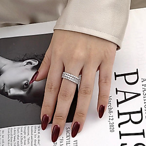 DIAMONBLISS Cubic Zirconia Clear 4.24 Carats 3 Band Ring Set, Rhodium Plated Sterling Silver (9)