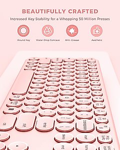 PEIOUS Wireless Keyboard and Mouse Combo, Cute Rose Gold Keyboard with USB and Type C Receiver, Round Keys, Compatible with MacBook, Windows 7/8/10, Laptops (Pink)