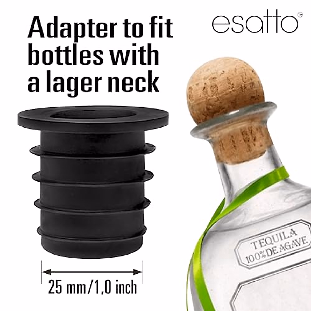 Esatto Liquor Pourer Adapters - 6 Pieces Set, Perfect for Large Olive Oil Bottles and Liquor Bottles - Up to 1 Inch/25mm Neck Converts Any Spout into a Large Pour Spout
