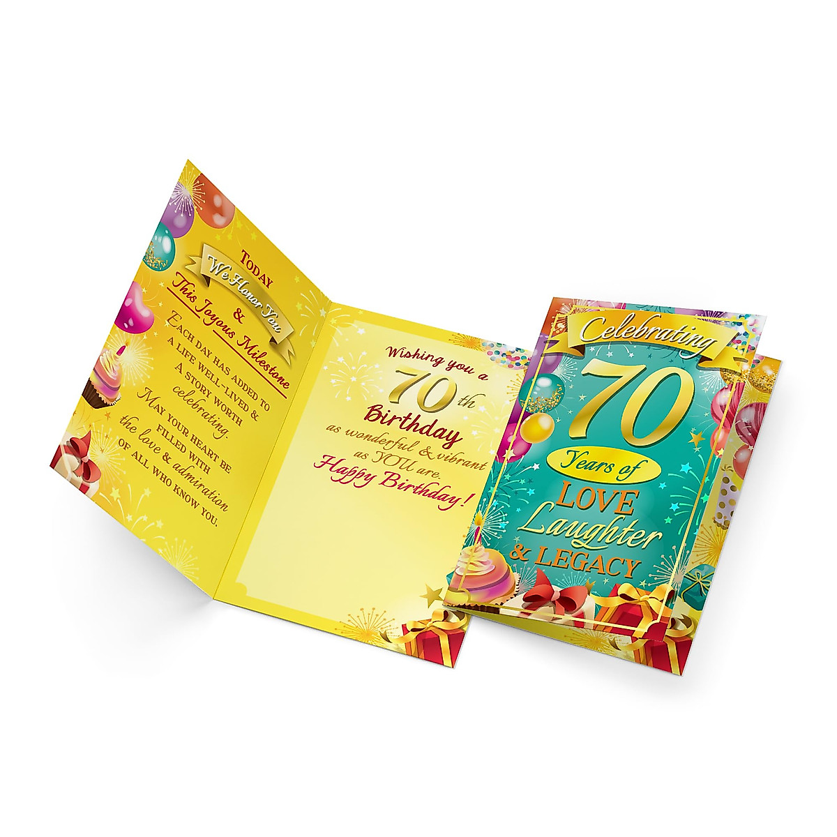 Prime Greetings 70th Birthday Card, Made in America, Eco-Friendly, Thick Card Stock with Premium Envelope 5in x 7.75in, Packaged in Protective Mailer