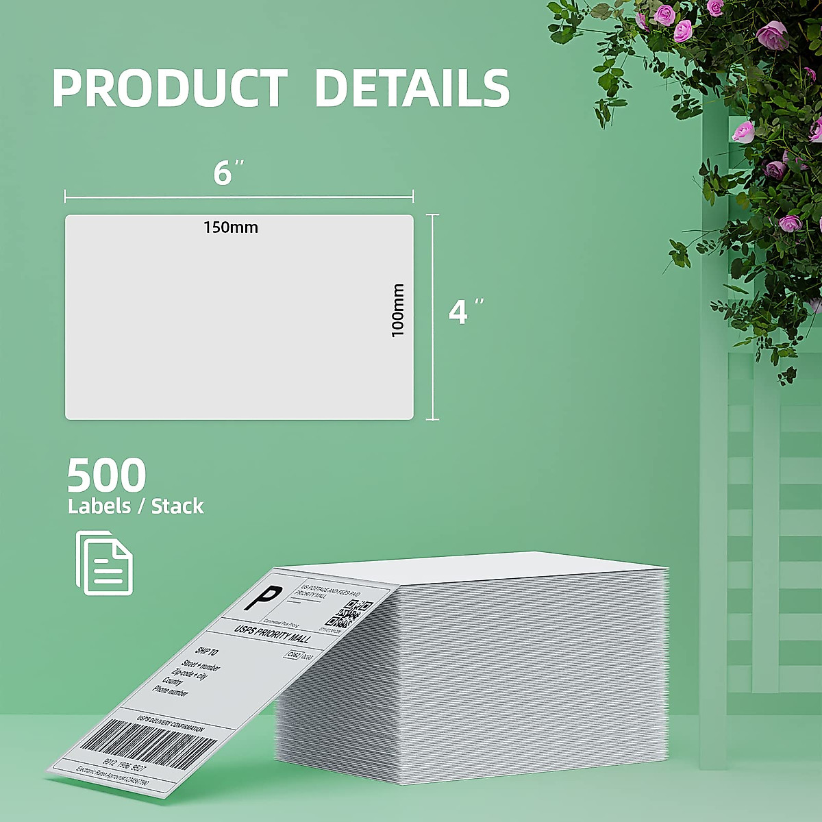 COSOB 4x6 Direct Thermal Shipping Label Fanfold Permanent Adhesive Thermal labels with perforated Line Suitable for thermal printer compatible with Zebra & Rollo printer, 500 labels/Stacks,4stacks
