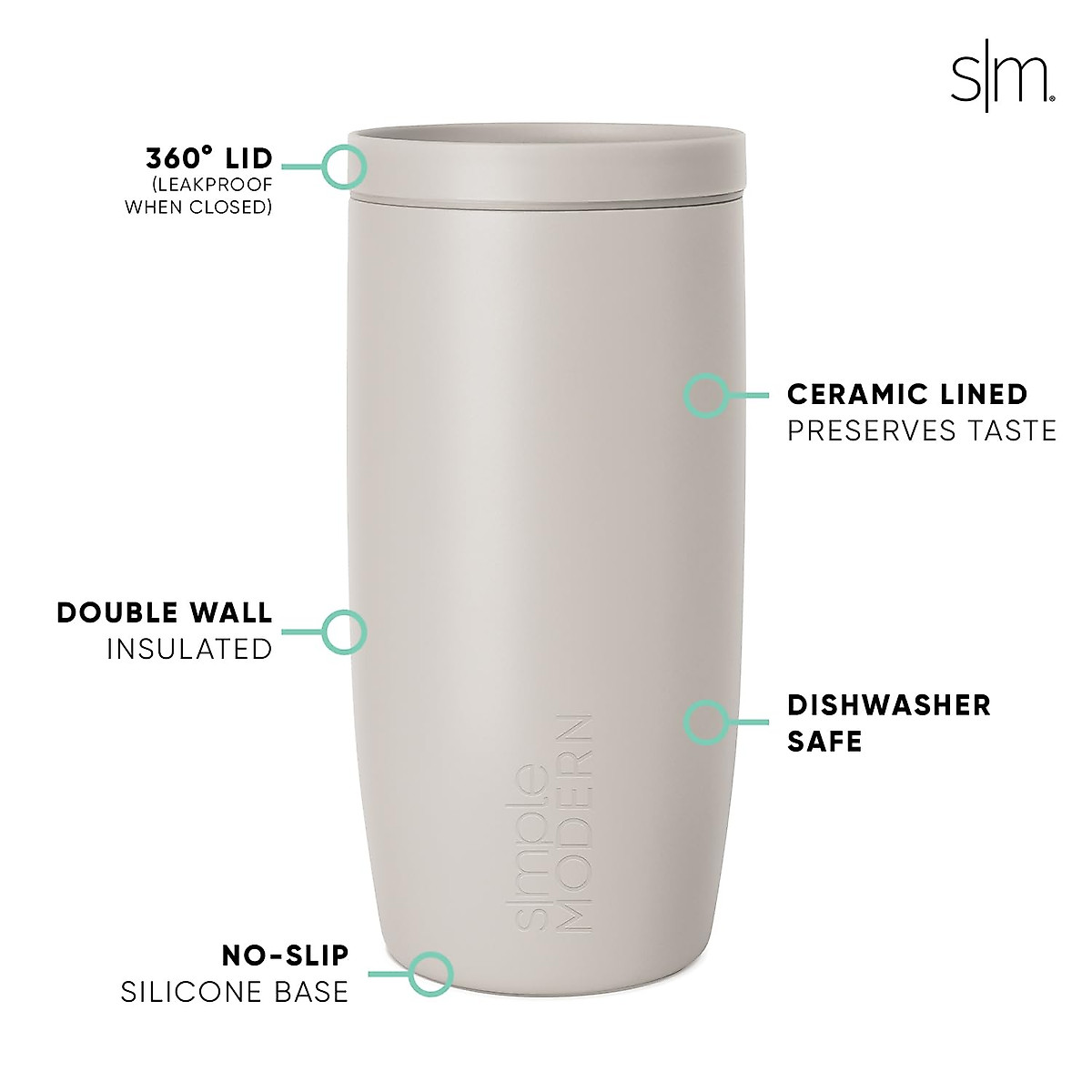 Simple Modern Travel Coffee Mug Tumbler with 360° Lid | Ceramic-Lined Insulated Stainless Steel Cold Brew Iced Coffee Cup Thermos | Gift for Women Men Her Him | Voyager Signature | 16oz | Almond Birch