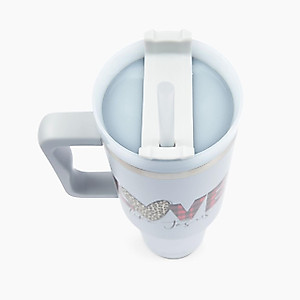 Love in Faith | Stainless Steel 40oz Tumbler with Handle | Vacuum Insulated | Faith-Based Christian Gifts | Christmas | Love Like Jesus Grey