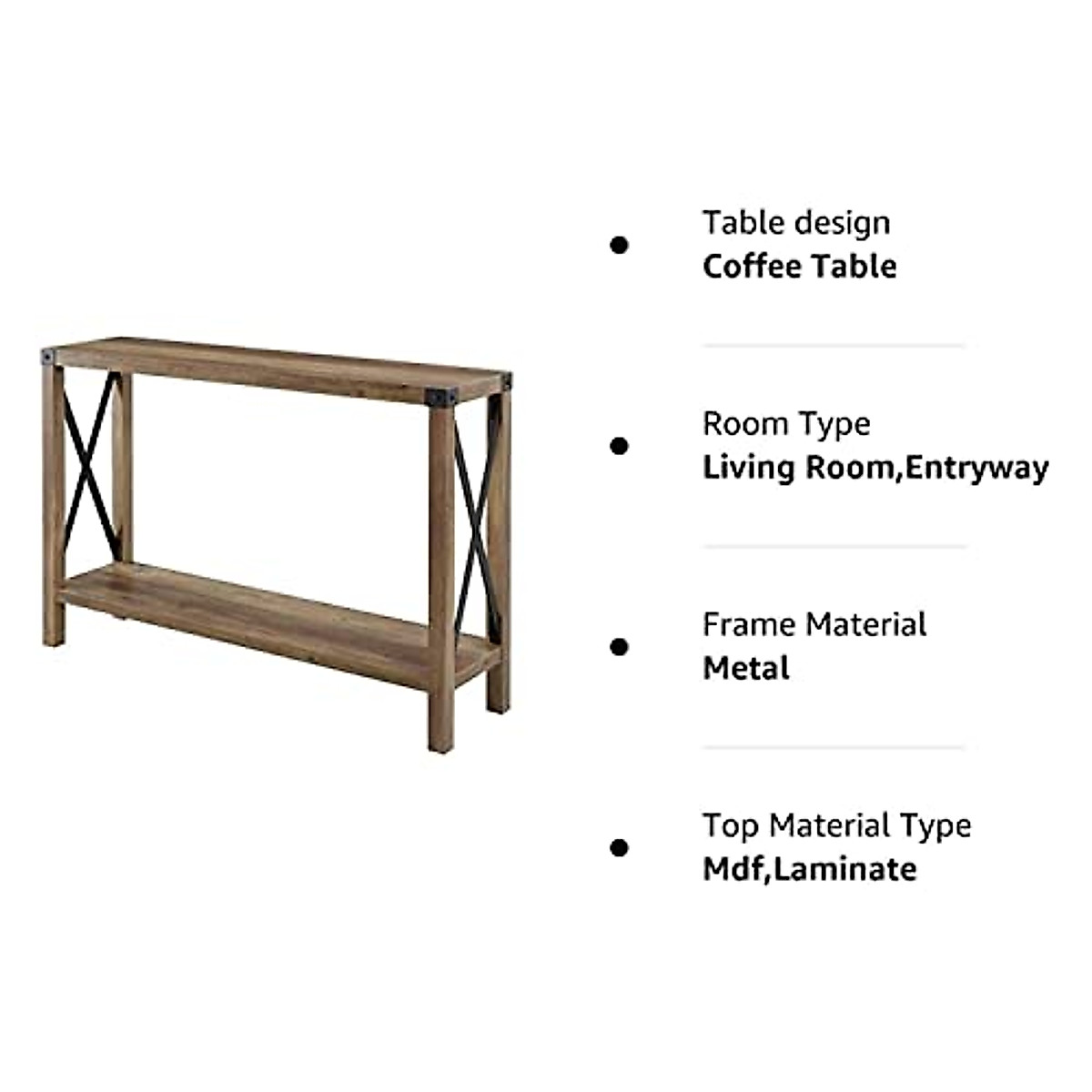 Walker Edison Sedalia Modern Farmhouse Metal X Entry Table, 46 Inch, Rustic Oak