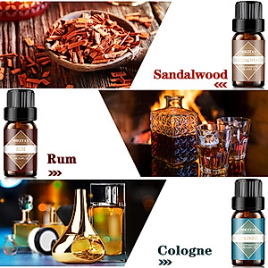 Mens Essential Oils Set - TOP 6 Gentlemen's Fragrance Oil for Diffuser, Candle & Soap Making - Sandalwood, Cologne, Black Cedar, Leather, Sweet Tobacco, Bay Rum Essential Oil Kit for Men (10mL)