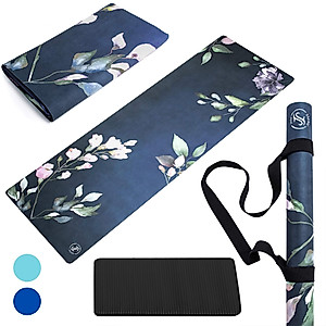 June & Juniper Travel Yoga Mat Foldable Lightweight - Thin Light Non-Slip Travel Yoga Mat Eco (Secret Garden)
