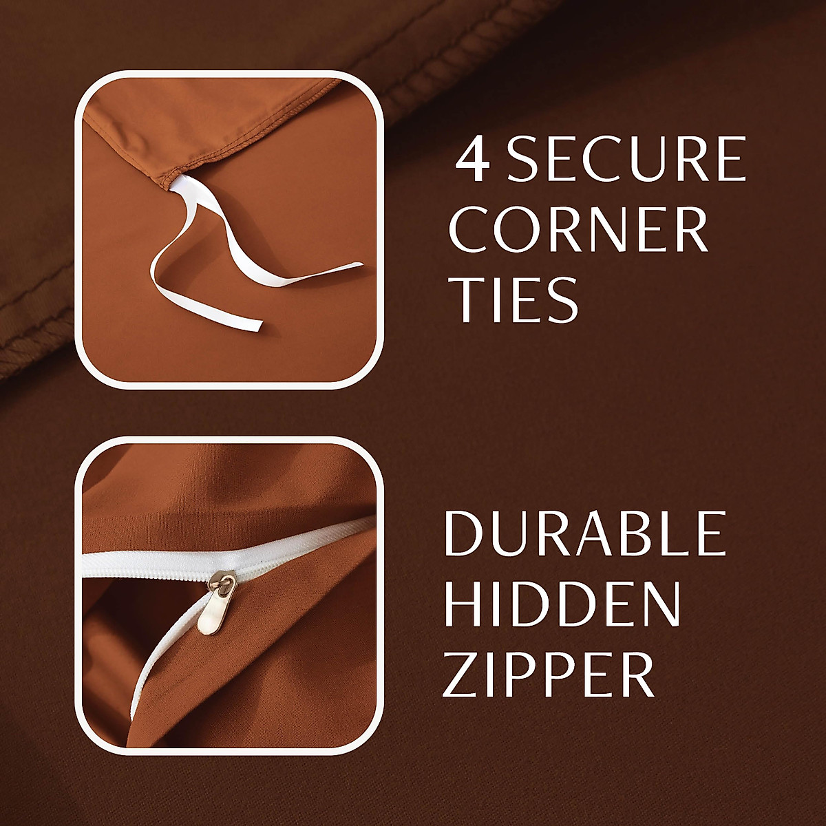 ALAZURIA Queen Size Duvet Cover - 3 Piece Bedding Set (1 Duvet Cover & 2 Pillow Shams) Soft Double Brushed Comforter Cover w/Zipper Closure & Corner Ties - No Comforter (90" X 90", Burnt Orange)