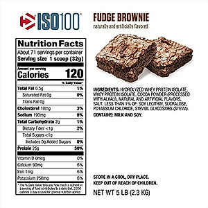 Dymatize ISO 100 Hydrolyzed Whey Protein Powder Isolate, Fudge Brownie, 5 Pound