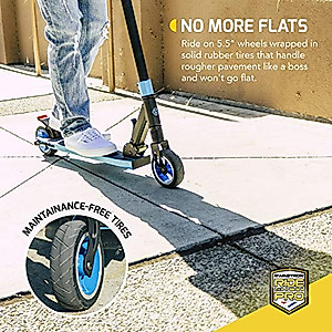 Swagtron SG-8 Swagger 8 Lightweight Folding Electric Scooter for Kids & Teens with Kick-to-Start, Cruise Control, Adjustable Stem, Suspension, Quiet Motor (IPX4), Blue