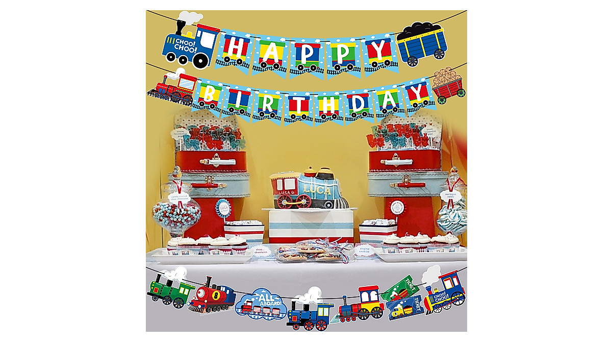 Train Birthday Party Banner Decorations for Steam Train Theme
