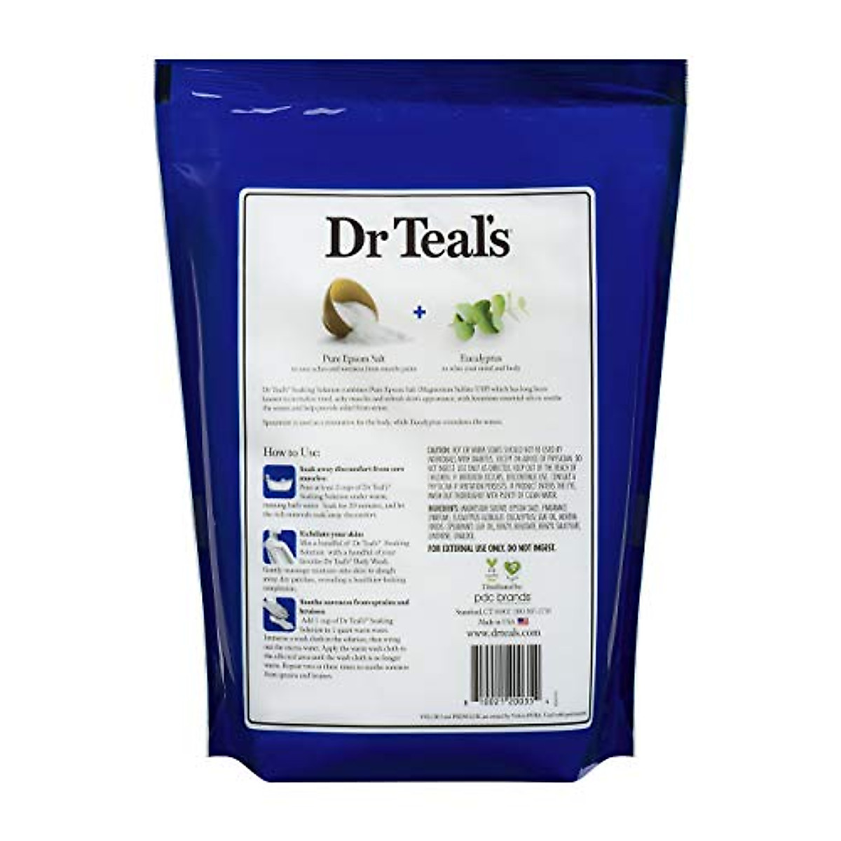 Dr. Teal's Eucalyptus & Spearmint Soaking Solution (1 Bag, 7lb) - Blended with Pure Epsom Salt - Stimulate and Soothe The Senses - Ease Pain & Soreness in The Body at Home - Value Size Bag
