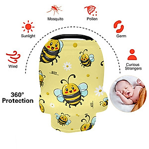 Cute Honey Bee Cartoon Nursing Cover Breastfeeding Cover, Soft Breathable Car Seat Covers, Stretchy Carseat Canopy Perfect for Boys Girls Infant, Suitable for Shopping Cart/High Chair/Stroller Covers
