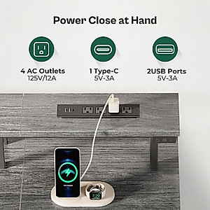 Huuger 47 Inch Computer Desk with Power Outlets and LED Lights, Gaming Desk with 4 Drawers, Office Desk with Monitor Stand, Study Desk Work Desk for Home Office, Small Spaces, Gray