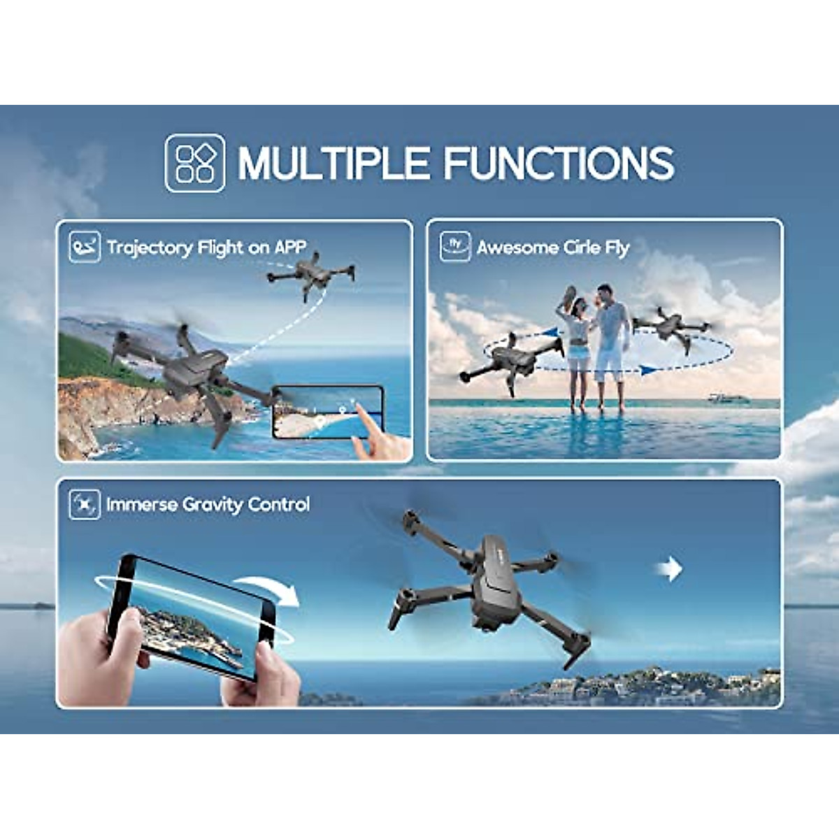 NEHEME NH760 Drones with 1080P HD Camera for Adults, WIFI FPV Live Video, Foldable Drones for Kids Beginners, Headless Mode, Altitude Hold, RC Quadcopter Toys Gifts with Speed Adjustment, 3D Flips