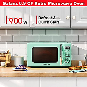 Galanz GLCMKZ09GNR09 Retro Countertop Microwave Oven with Auto Cook & Reheat, Defrost, Quick Start Functions, Easy Clean with Glass Turntable, Pull Handle.9 cu ft, Green