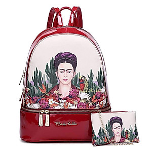 Frida Kahlo Cactus Licensed Faux Leather Large Backpack (Black)