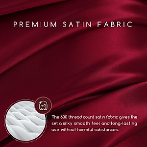 MR&HM Satin Bed Sheets, King Size Sheets Set, 4 Pcs Silky Bedding Set with 15 Inches Deep Pocket for Mattress (King, Burgundy)