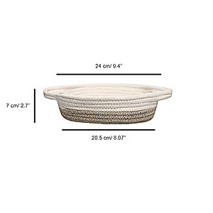 Small Rope Storage Key Basket Desk Organizer Basket Remote Control Bedside Storage Home Decor Mini Basket Woven Storage Basket Bowl Woven Dish Desk Container (Grey Camel Mix & White - Hemp Rope)
