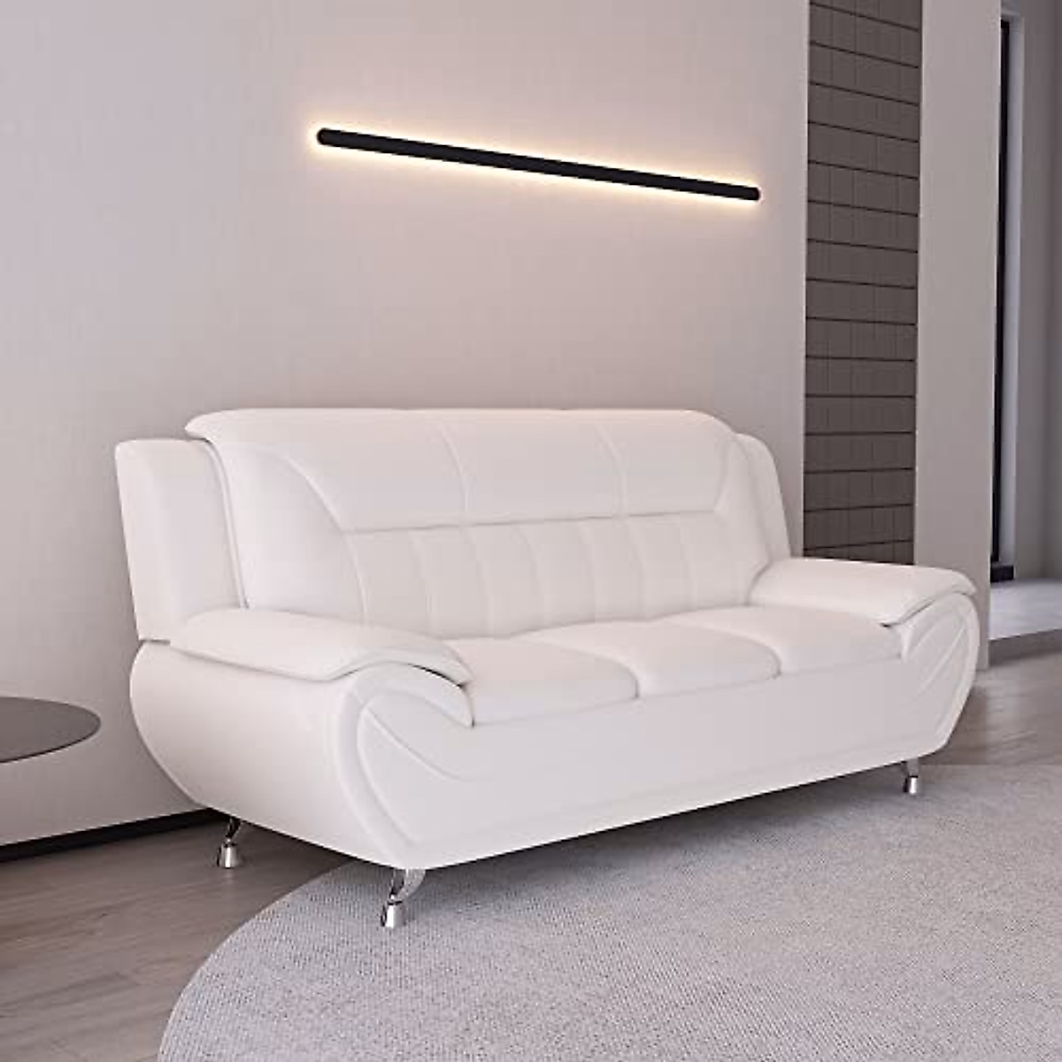 US Pride Furniture Michael Collection Modern Style Faux Leather Couch-Versatile 3 Seater Accent Piece for Living Room, Bedroom or Office-Comfortable Design and Elegant Look, 79" Sofa, Snowy White