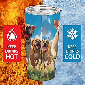 KIOWEIR Dogs Running Stainless Steel Tumbler 20oz With Lid And Straw, Insulated Tumblers Coffee Cup, Travel Mug for Ice Drink & Hot Beverage for Women Men Boys Girls