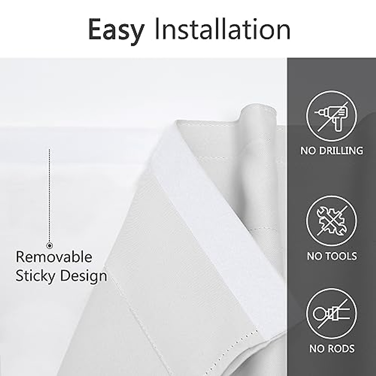 Muamar 2pcs Self Adhesive Small Blackout Curtains with Tiebacks,Portable Curtains for Kitchen Window,Cabinet Curtains Rental Curtains for Privacy Protect White 34" W X 36" L