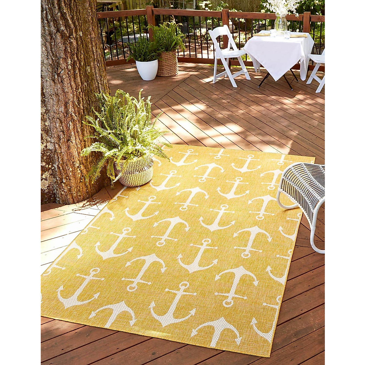 Unique Loom Outdoor Coastal Collection Area Rug - Ahoy (10' x 14' 1" Rectangle, Yellow)