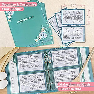 AR Kitchen Recipe Binder – Premium Recipe Organizer for 4 x 6-inch Cards – Anti-Tear Recipe Card Book Holder with 50 Cards - 25pcs Plastic Pockets Included – Elegant Floral Cover