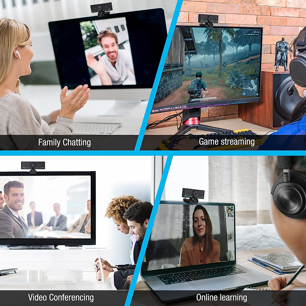 Audio Bluetooth Webcam with mic for desktop, Computer webcam Connect Bluetooth Headset/Earphone/Speaker, Streaming Webcam for Live Skype Teams,PC Webcam Camera for Streaming, Bluetooth only for audio